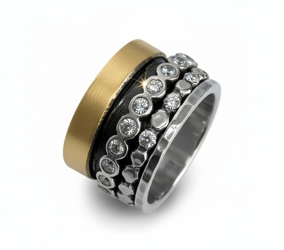 9ct Gold and Silver Spinning Ring – Rococo Jewellery